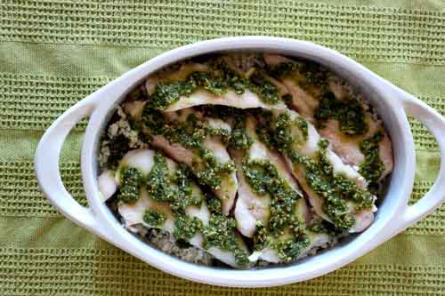 Chicken Pesto Cauliflower Rice Bake - Beauty and the Foodie