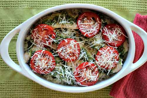 Chicken Pesto Cauliflower Rice Bake - Beauty and the Foodie