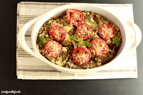 Chicken Pesto Cauliflower Rice Bake - Beauty and the Foodie