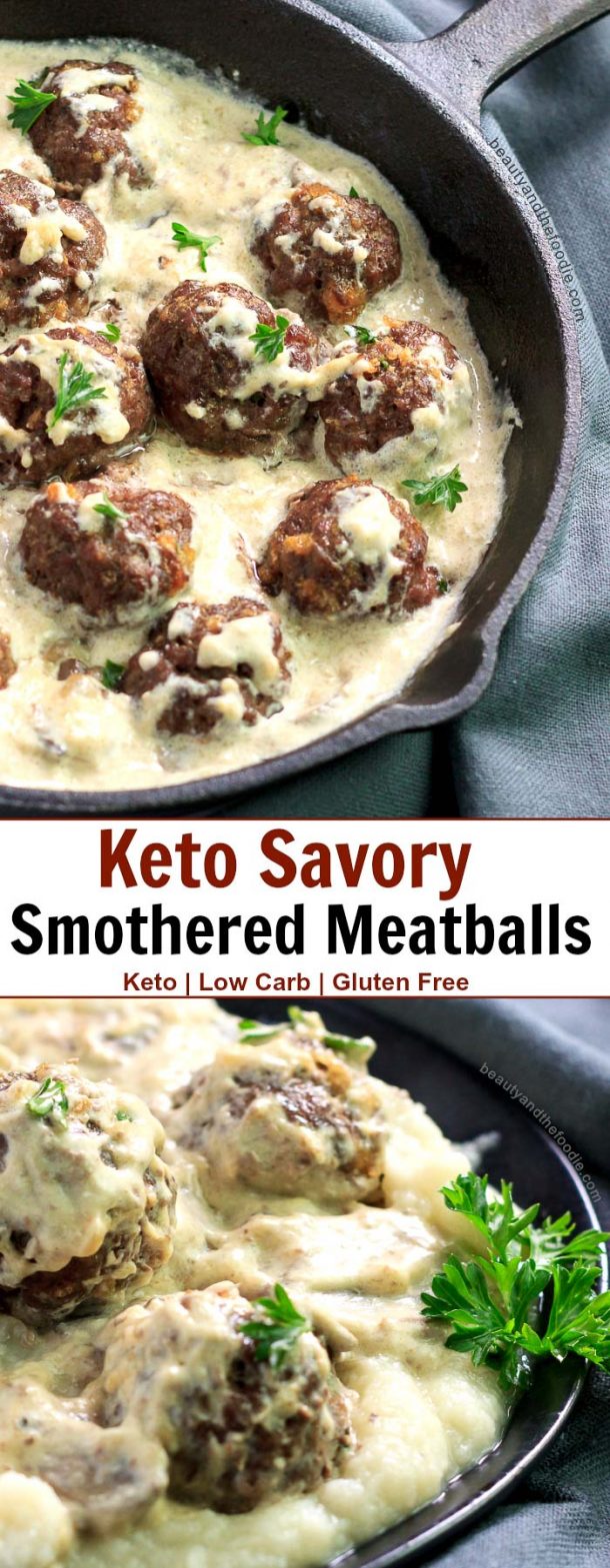 Keto Savory Smothered Meatballs - Beauty and the Foodie