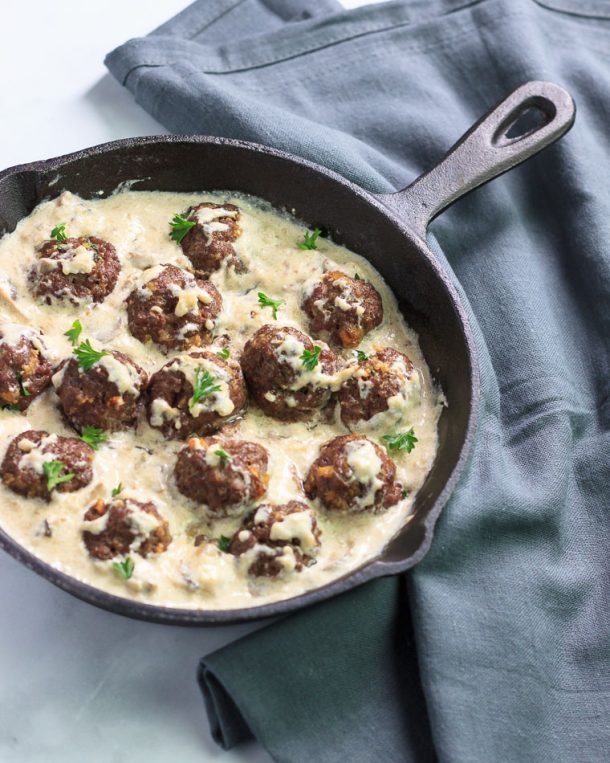 Keto Savory Smothered Meatballs - Beauty and the Foodie